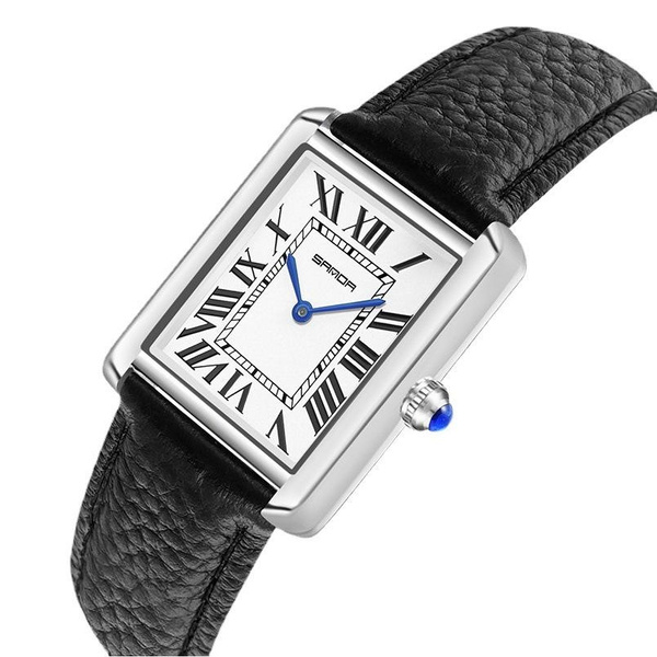 Elegant Rectangle Tank Watch with Butterfly Clasp, Genuine Leather ...