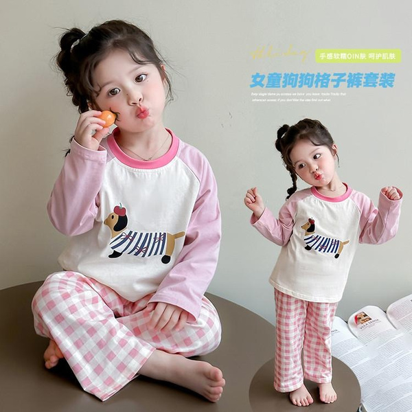 Girls' Cotton Pajama Set Long Sleeve Cartoon Print Kids Sleepwear ...