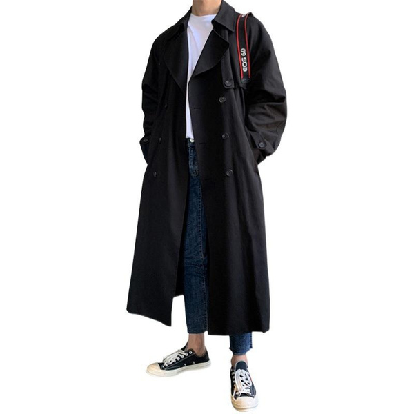 ASCLO Men's Trench Coat Long Double Breasted Casual Khaki Overcoat | Wish