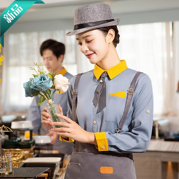 Stylish Long Sleeve Cafe Server Uniform for Women, Restaurant Bakery ...