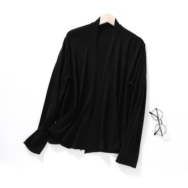 Lightweight Wool Knit Cardigan Women's Long Sleeve Open Front Solid ...