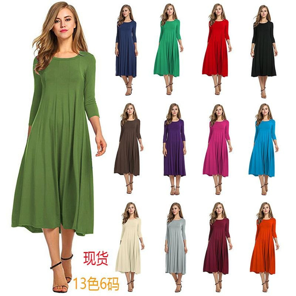 Elegant Solid Color Fall Dress for Women | Fashion Autumn Winter Dress ...