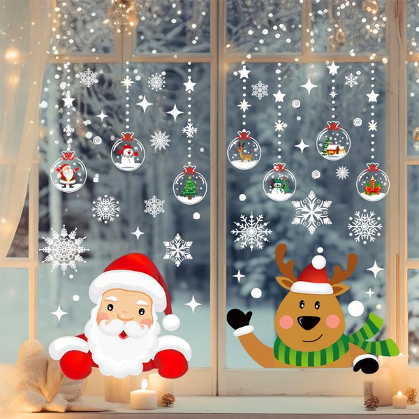 Christmas Window Stickers - Santa, Reindeer, Snowman and Snowflake ...