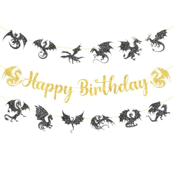 Dragon Birthday Party Banner Black Dragon Party Banner Dragons Birthday ...