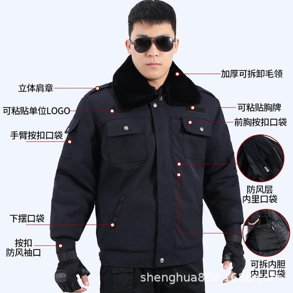 Heavy Duty Winter Security Jacket with Thick Cotton Lining, Navy Blue ...