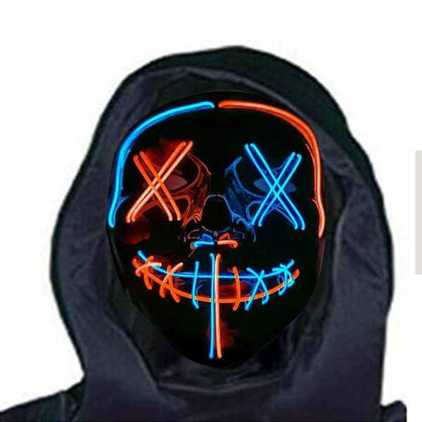 Glow-in-the-Dark EL Wire Mask | Dual-Color Light Up Halloween Mask for ...
