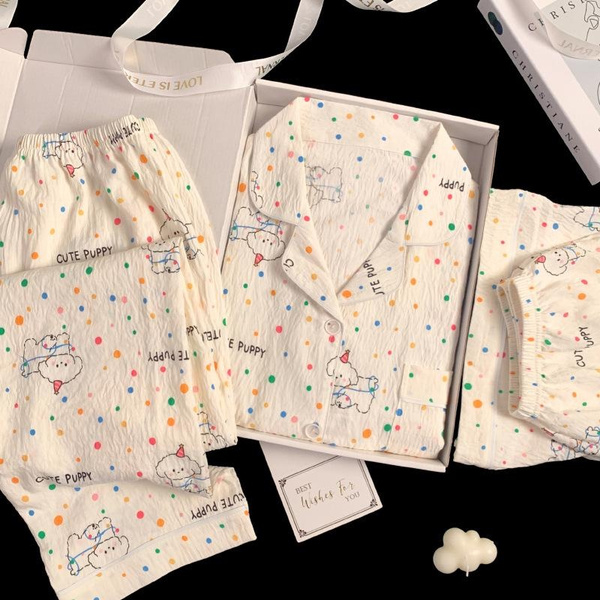 Cloud-Soft Cotton Pajama Set with Playful Line Art Puppy Print ...