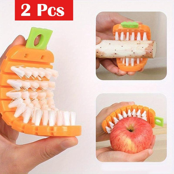 2Pcs Multifunctional Fruit & Vegetable Brush with Flexible Handle ...
