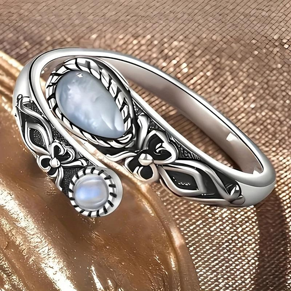 Vintage Style Plating Silver Inlay Moonstone Hand Carved Pattern ...